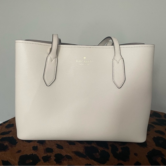 kate spade | Bags | Kate Spade Cream Leather Tote With Structured ...